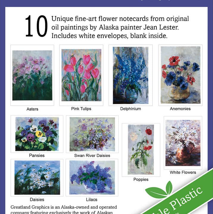 Pack of 10 flower notecards by Jean Lester - Greatland Graphics