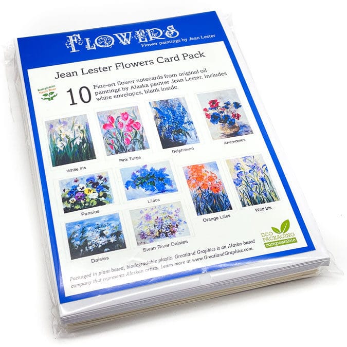Pack of 10 flower notecards by Jean Lester - Greatland Graphics